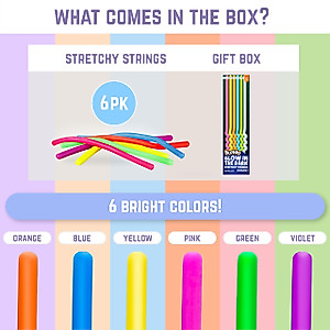 BUNMO Glow in The Dark Stretchy Strings 6pk | Calming Sensory Toy | Perfect Fidget Toy for Anxiety & Stress | Addictive & Fun | Party Favors for Kids | Stimulating & Soothing Fidget Toy