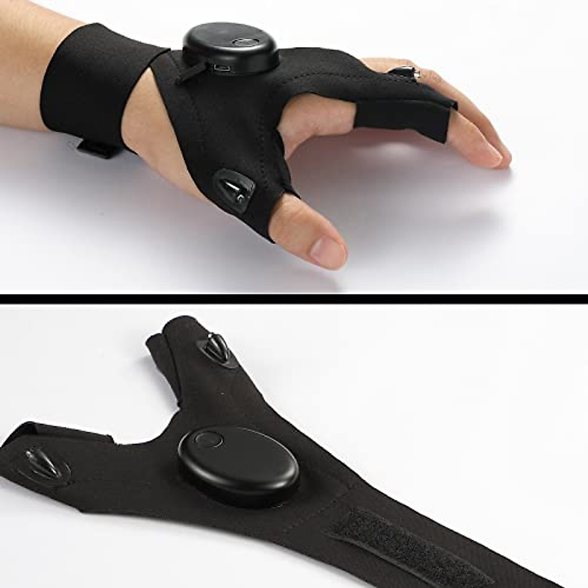 2 Pairs LED Flashlight Gloves, 1 Pair Rechargeable & 1 Pair Uses Batteries, Gifts for Men, Father Day Outdoor Fishing with Stretchy Strap for Repairing Cars Night Running Camping Hiking