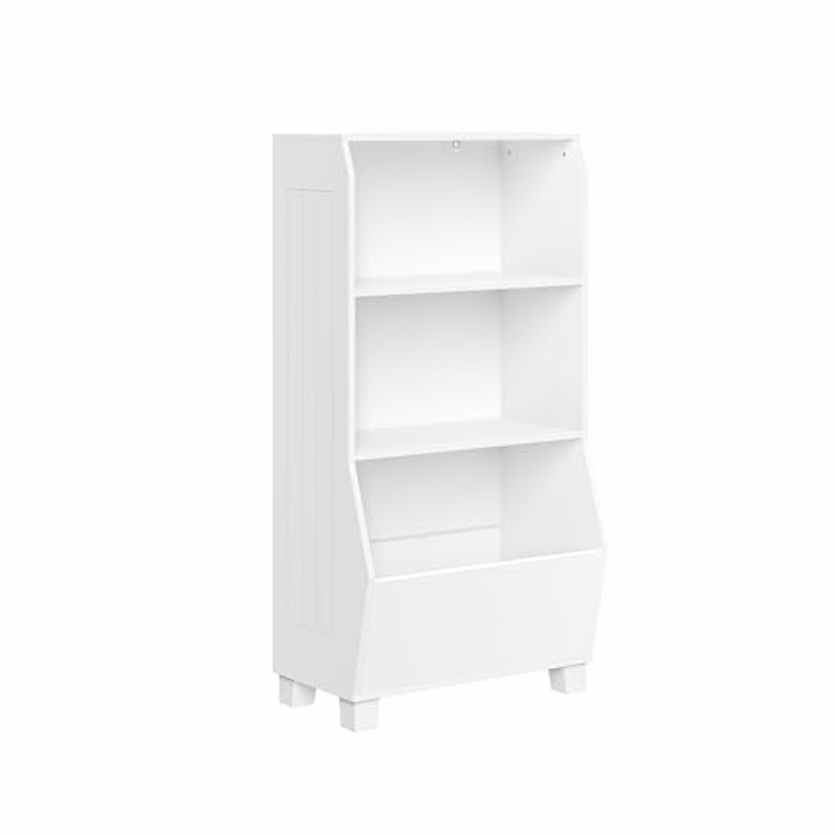 RiverRidge Kids Bookshelf with Veggie Storage Bin and 2 Open Shelves - Kids Storage Organizer, Toy Shelf & Kids Book Shelf with Deep Veggie Bin and Top Toy Display Area
