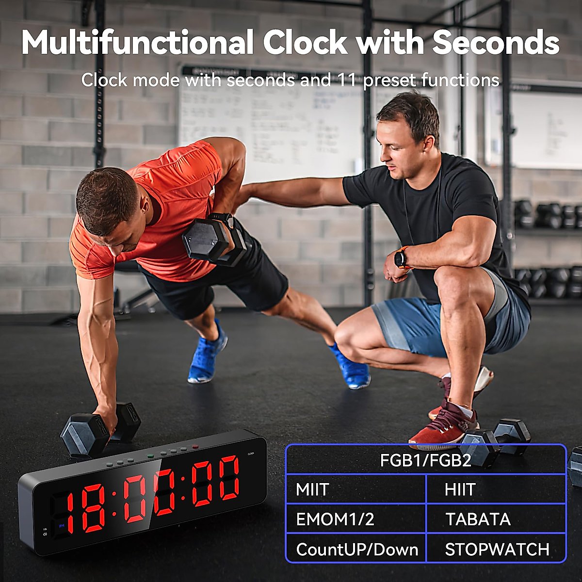 Seesii Gym Timer with Remote, 11''x 3.5''Ultra-Clear Interval Timer with LED, Countdown/Up Wall Clock with Buzzer, Connectable Bank Power Fitness Timer Stopwatch for Gym Home Garage (2.2 Battery)