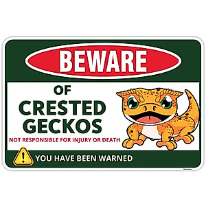 Venicor Crested Gecko Sign Decor - 8 x 12 Inches - Aluminum - Crested Gecko Tank Accessories Toy Gift Food Dish Stuff