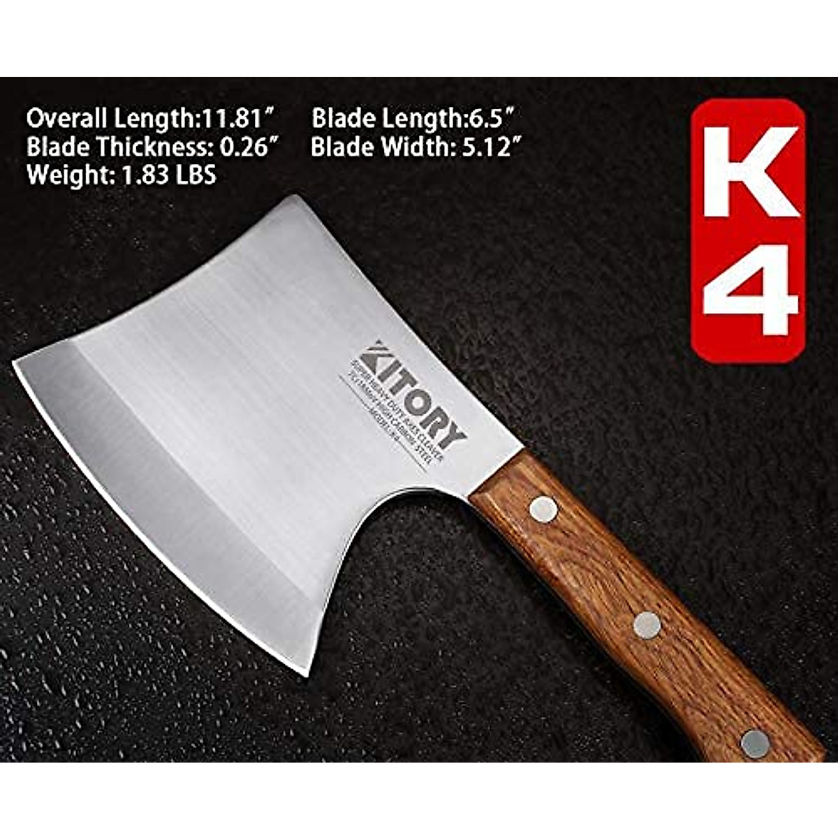 Kitory Bone Cleaver Heavy Duty Meat Cleaver Axes Bone Cutting Chopping Knife Thick Forged Butcher Knife for Meat&Bone, Full Tang, Wooden Handle, Forged Chinese Chopper for Kitchen&Restaurant 2LB-K4