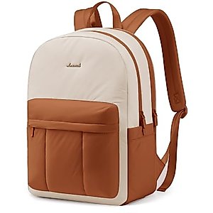 LOVEVOOK Laptop Backpack for Women, Lightweight Puffy Travel Backpack, Teacher Nurse Work Bag Quilted Computer Backpack Purse, Cute Waterproof Casual Daypack Laptop Bag, 17.3 Inch,Beige-Brown