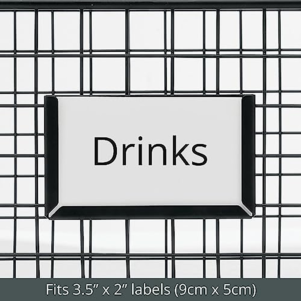 mDesign Wide Steel Wired Storage Organizer Bin Baskets with Label Slot for Kitchen Pantry, Cabinet, Organizing Holder for Food, Drinks, Snacks, Produce, Omaha Collection, 2 Pack, Matte Black