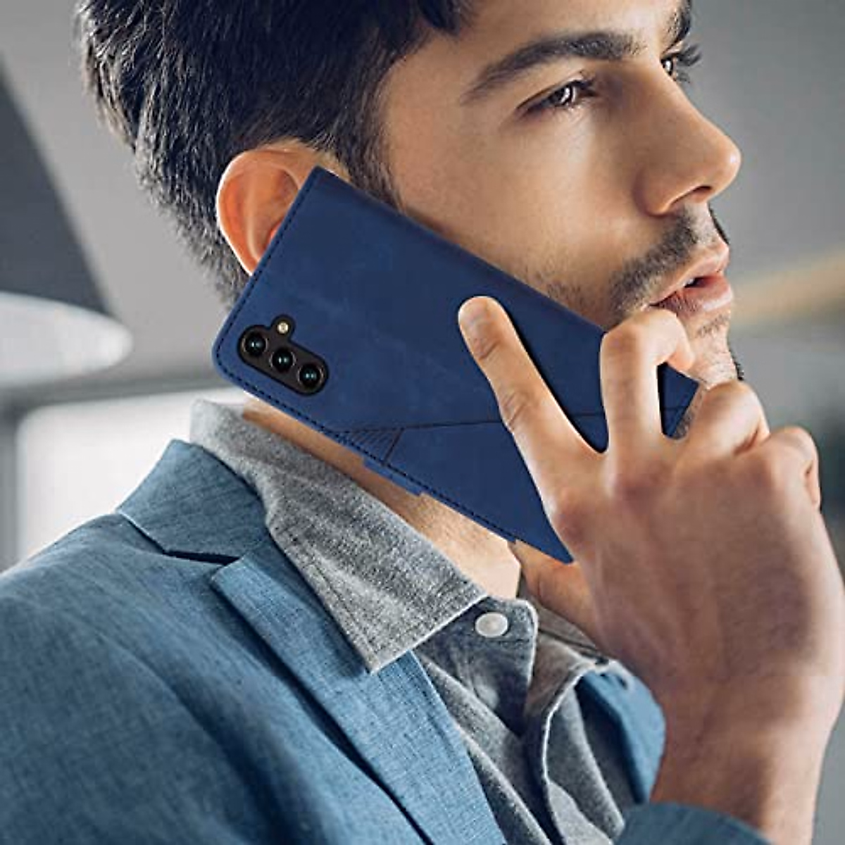 Moment Dextrad for Galaxy A14 5G Case,A14 5G Case Wallet,[Kickstand][Wrist Strap][Card Holder Slots] TPU Interior Protective,PU Leather Folio Flip Cover for Galaxy A14 5G 2023 (Blue)