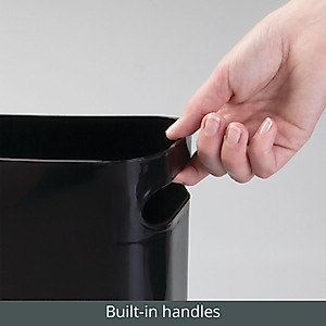 mDesign Plastic Small Trash Can, 1.5 Gallon/5.7-Liter Wastebasket, Narrow Garbage Bin with Handles for Bathroom, Laundry, Home Office - Holds Waste, Recycling, 10" High - Aura Collection, White