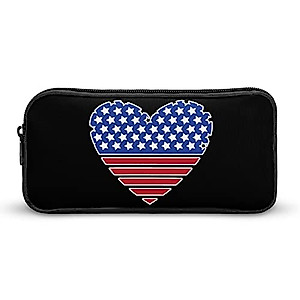 American Flag Heart Pencil Case Stationery Pen Pouch Portable Makeup Storage Bag Organizer Gift