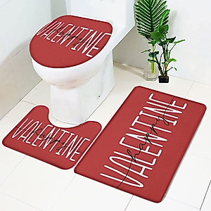 Royalours Valentines Day Kitchen Rugs Set of 3,Valentines Anniversary Wedding Holiday Red Happy Valentine Day Quote Words Decorative Low-Profile Mats for Home Kitchen Bathroom Rug