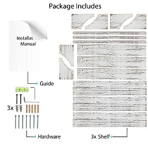 brightmaison Angel 20" Floating Shelves for Wall Decor, Nursery Book Shelves, Toy Storage Shelf & Kids Bookshelf for Wall, Wood Wall Shelves for Home Decor Set of 3 Rustic White