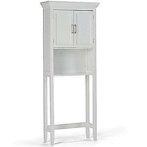 Pemberly Row Solid Wood Over The Toilet Storage Cabinet, 67" Bathroom Space Saver with Double Doors and Open Storage Shelf Organizer, Mid Century Freestanding Toilet Storage Rack in White