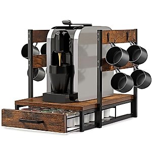 Evermagin K Cup Holder Drawer - Coffee Pod Organizer for Counter, Sturdy K-Cup Storage Drawer with Mug Rack, Coffee Maker Stand, 35 Pods Capacity, Rustic Brown