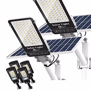 WYWNA 2Pack 6500W Solar Street Lights Outdoor Waterproof + 4 Pack Solar Lights Outdoor Waterproof