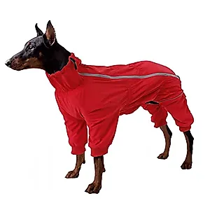 Geyecete Dog Zip Up Dog Coat with Legs Comfort-Waterproof Jacket Reflective Safety,Elasticity Pet Jacket for Large Medium and Small Dogs Puppy Four Legs-Red-XL