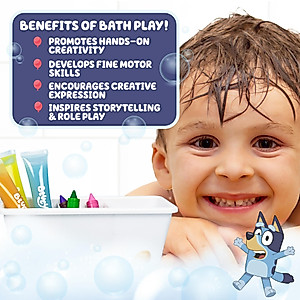 Bluey Bath Creations, 9-Piece Bluey Activity Set, Fun Bluey Bath Toys, Includes Washable Bath Paints, Bath Crayons, Bath Toy Storage, Bath Paint for Toddlers 1-3, Fun Bluey Gifts, Toddler Art Supplies