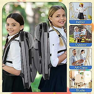 2 Pcs Art Portfolio Case, Art Portfolio Bag 16 x 18 Inch, Art Bag Organizer Backpack with Handle for Kids Artwork Children Drawing Lesson, Sketchbook Drawing Pencil Case Poster Board Project, Gray