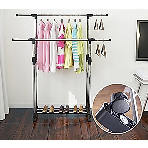 Panet Coat Rack Double Pole Coat Rack Indoor and Outdoor Clothes Rack Stainless Steel Drying Rack Free Standing Coat Rack (Color : A)