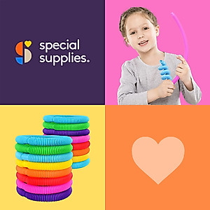 Special Supplies Fun Pull and Stretch Tubes for Kids - Pop, Bend, Build, and Connect Toy, Provide Tactile and Auditory Sensory Play, Colorful, Heavy-Duty Plastic (16-Pack Primary Colors)