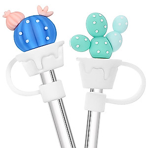 INOOMP 2pc Silicone Straw Cap Cover Reusable Cactus Pattern Drinking Straw Caps Lids Straw Plugs for Straw Tips Suitable for 6-8mm Straws for Home Kitchen Accessories