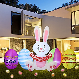 DR.DUDU 7 FT Long Easter Inflatable Bunny with Eggs, Happy Easter Inflatable Decorations, Easter Bunny Blow up for Outdoor Garden Yard Lawn Holiday Party