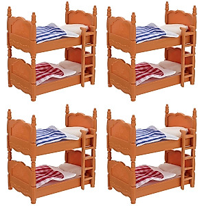 Veemoon Wooden Doll Bunk Bed,Simulation Dollhouse Miniature Bunk Bed Accessories DIY Doll House Room Decor Dolls Cot Model Dolls Bed