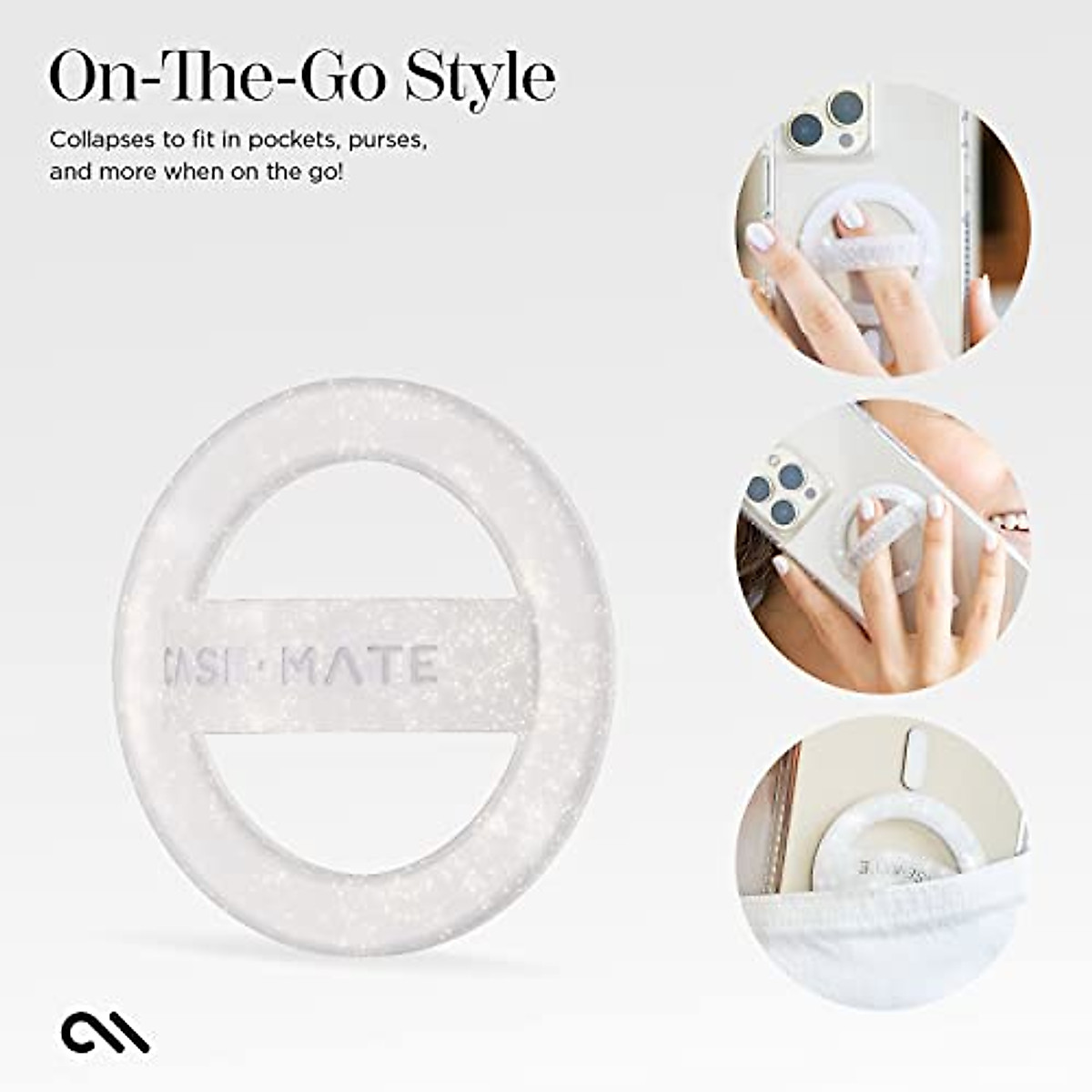 Case-Mate Magnetic Phone Grip [Loop Grip] - Removable Magnetic Phone Ring Holder for Hand - Soft Ultra-Thin Collapsible MagSafe Phone Holder for iPhone 14 Pro Max / 13 Pro Max / 12 Pro Max - Sparkle