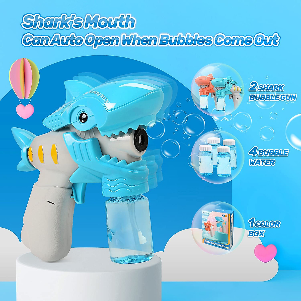 2 Bubble Gun for Kids,Light-Up and Musical Automatic Shark Bubble Blower Toys with 4 Bubble Solution,Fun Summer Outdoor Party Gift for 4 5 6 7 8+ Years Old Toddlers Boys Girls Bubble Maker Machine