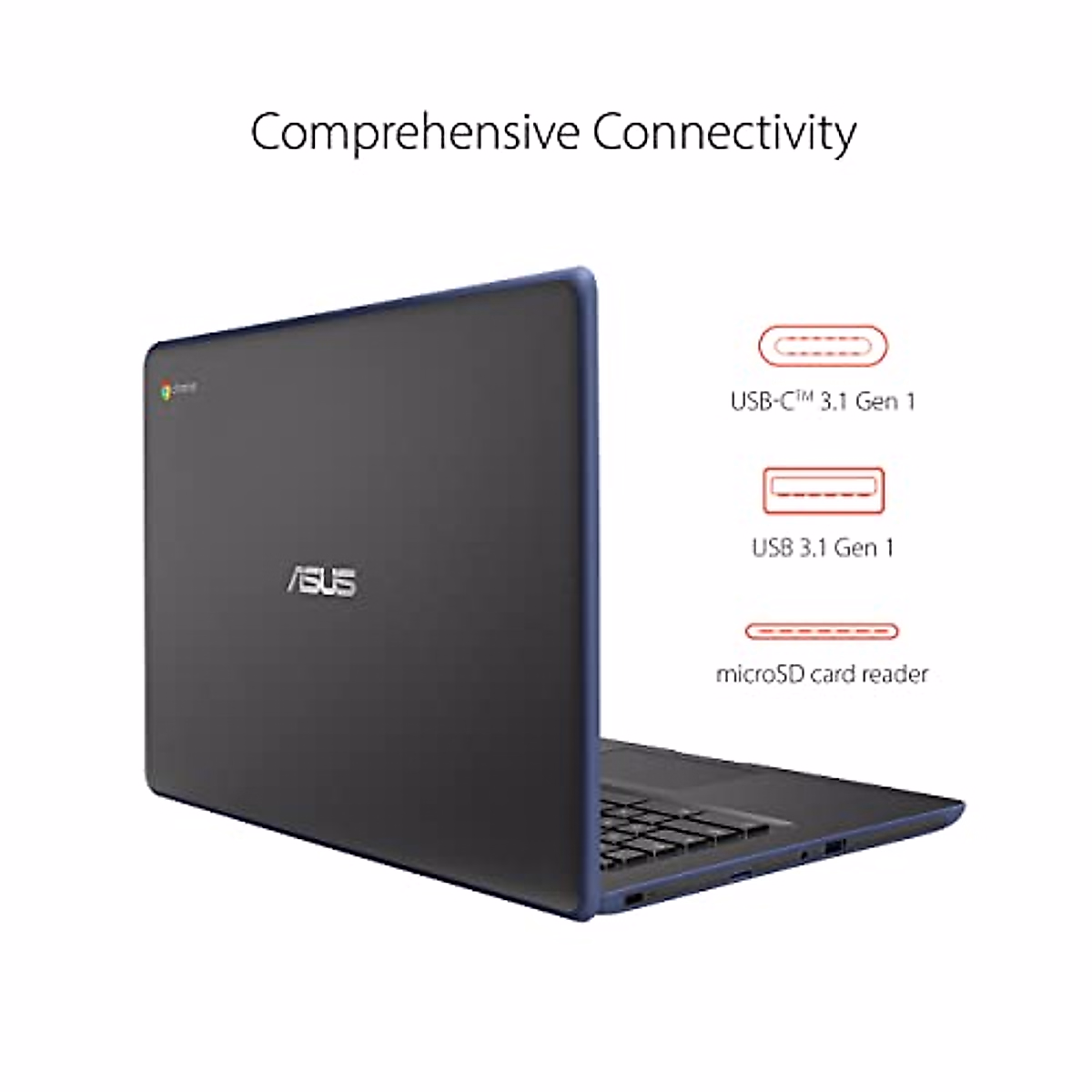 ASUS Chromebook C403 Rugged & Spill Resistant Laptop, 14.0" HD, Intel Celeron N3350 Processor, 4GB RAM, 32GB eMMC 810G Durability, Dark Blue, Chrome OS, C403NA-WS42-BL (Renewed)