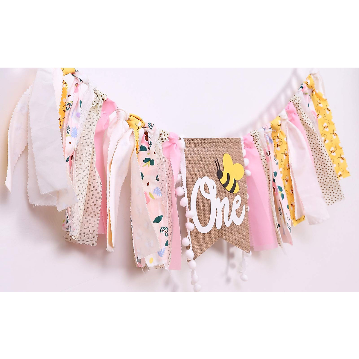 1st Happy Birthday Banner - Highchair Banner Tassels for Girl&Boy Birthday Party Decoration,Baby Birthday Photo Props Party Supplies(Bee)