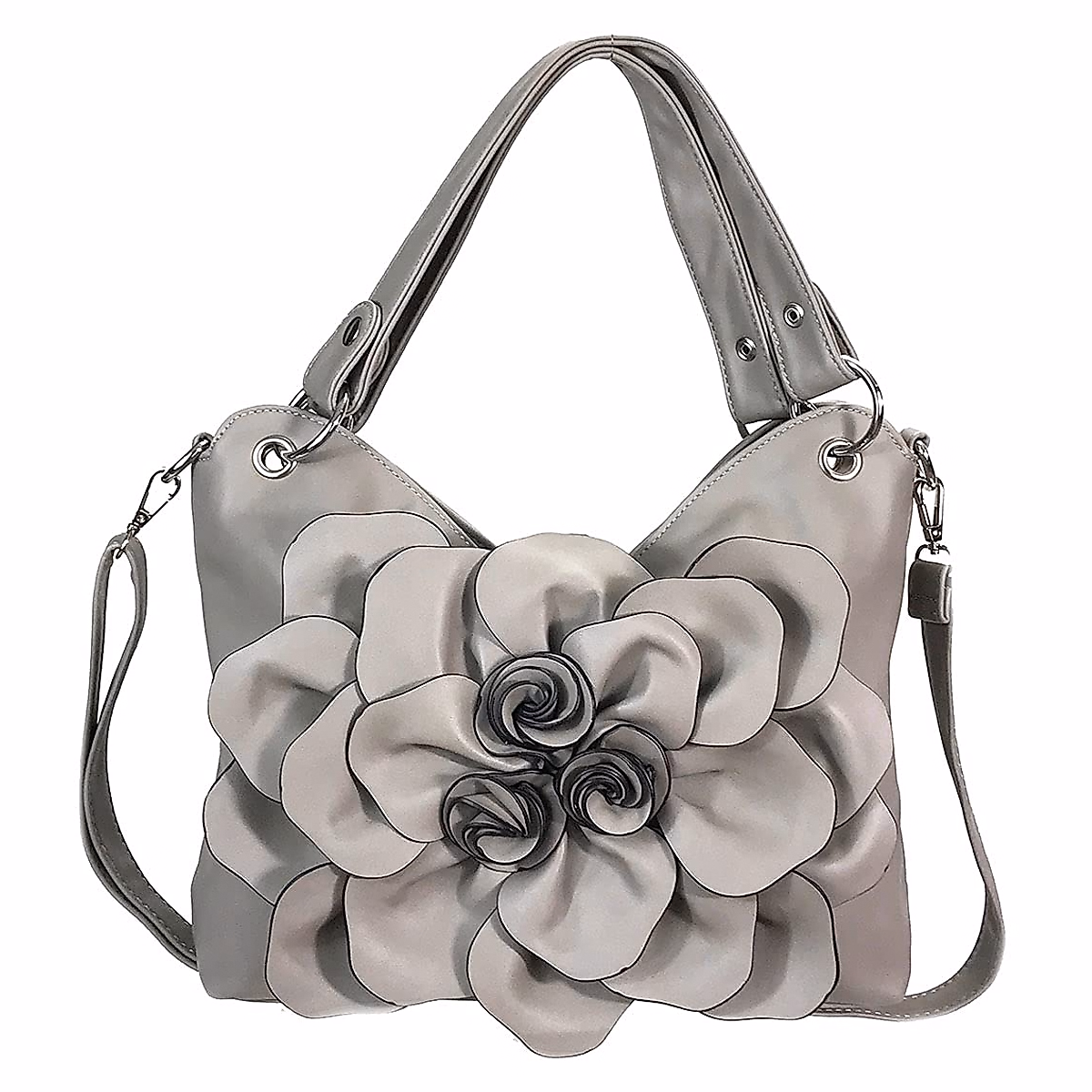 Zzfab Big Flower Purse with Clasp Grey