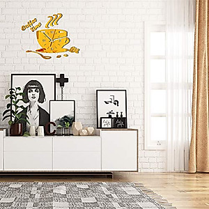 Enfudid Acrylic Wall Clocks Coffee Time Cup Clock Battery Operated Large Clock for Office