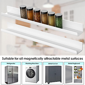 NiHome Set of 2 Magnetic Acrylic Floating Book Shelves, 24 Inches Long for Whiteboard, Classroom and Fridge Storage, Holds Up to 8.5 lbs, Sleek Design Organizer for Large Picture Adhesive (White)