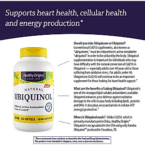 Healthy Origins Ubiquinol (Active form of CoQ10), 200 mg - Activated Form of CoQ10 - Kaneka Ubiquinol Supplements for Heart Health & Antioxidant Support - Gluten-Free & Non-GMO - 150 Softgels