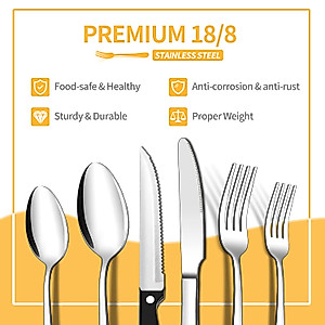 Silverware Set, ENLOY 48 Pieces Stainless Steel Flatware Cutlery Set, Include Knife Fork Spoon, Mirror Polished, Dishwasher Safe, Service for 8