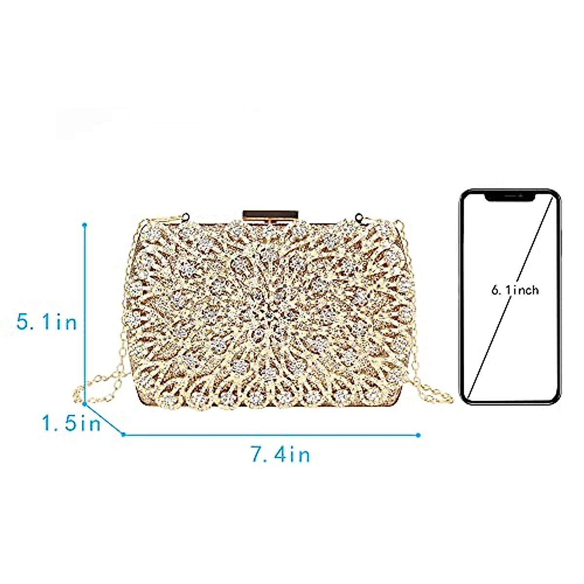Women Evening Clutch Purses Flower Crystal Rhinestone Evening Handbag for Party Wedding,Gold