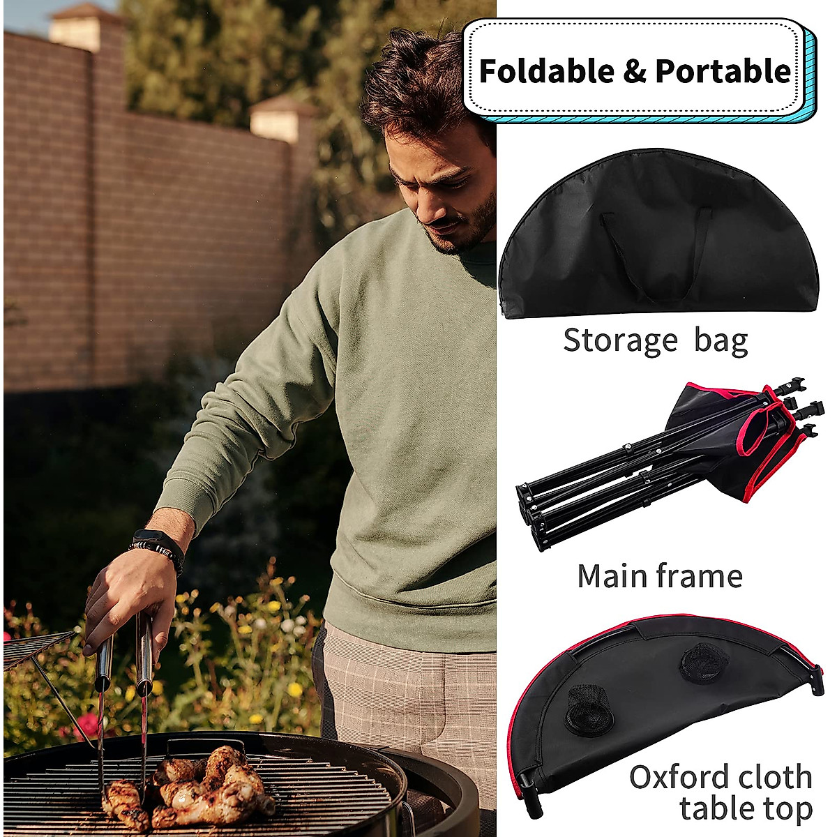 WONGPERG Portable Canvas Table Camping Table, Travel Folding Table with Cup Holder, Portable Canvas Table Picnic Travel Folding Table Camping Table with 4 Mesh Cup Holders Convenient Carry Case