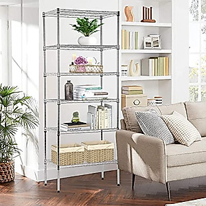 Adjustable Metal Storage Shelves 6-Tier Book Shelf Organizer Wire Shelving Unit 13" X 23" X 60" Steel Storage Rack Shelves for Garage Kitchen Restaurant Garage Pantry (900lbs, Chrome)