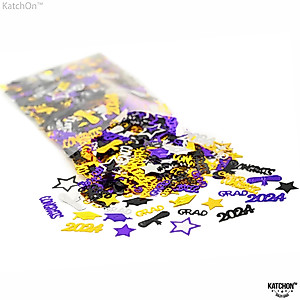 KatchOn, Congrats Grad Confetti 2024 - Pack of 1000 | Purple and Gold Graduation Decorations 2024 | Graduation Decorations Class of 2024 | 2024 Purple and Gold Graduation Confetti for Table Decor