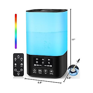 Humidifiers for Bedroom, Cool Mist Humidifiers for Large Room, 3L Top Fill Humidifiers for Home Baby Nursery, Remote Control, 360°Nozzle, Auto Shut-Off, Sleep Mode, 3 Mist Levels, Nightlight, Timer
