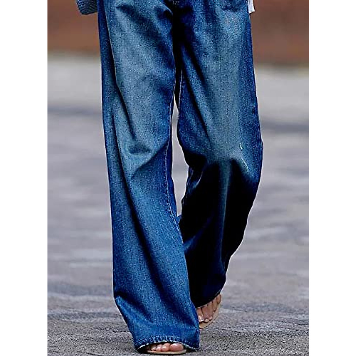 EVALESS Womens Fashion Wide Leg Jeans Boyfriend High Waist Baggy Jeans Summer Loose Y2K Streetwear Denim Pants Blue 12