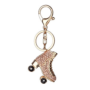 Woman Rhinestone Plating Women Car/Bag Keychain Purse Charm Roller Skates Pendant Keychain Key Ring Backpack Ornaments - Pink