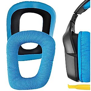 Geekria QuickFit Mesh Fabric Replacement Ear Pads for Logitech G930, G430, G432, G332, G35, F450 Headphones Ear Cushions, Headset Earpads, Ear Cups Cover Repair Parts (Blue)