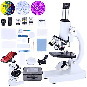 Woehrsh Compound Monocular Microscope 200-2000X Magnification, Fill Light and Carrier Table Bio Microscope for Adults and Students, Includes Cell Phone Holder and Prepared Microscopes Slides…