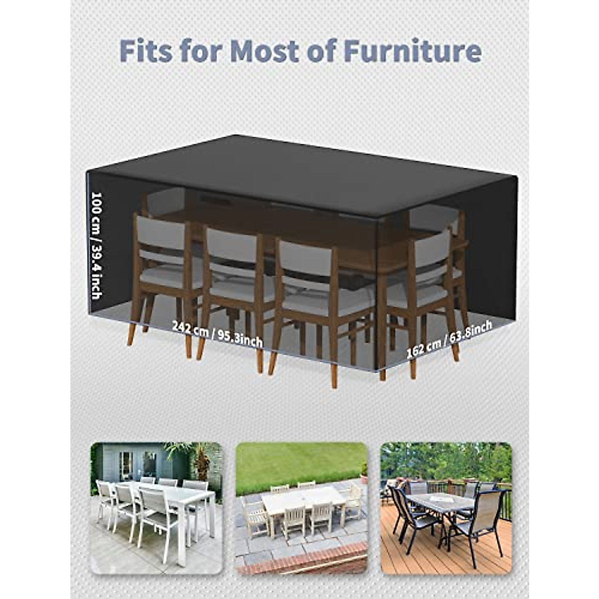 YISSVIC Patio Furniture Covers 96x64x40 inch Outdoor Furniture Covers Waterproof Windproof Anti-UV Rectangular Fits for 6-12 Seats