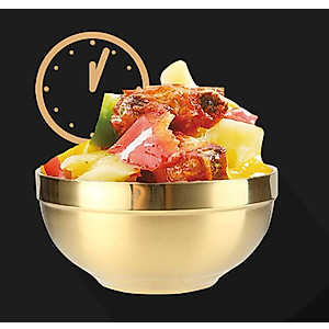 Unbreakable Thick Anti-scald Rice Bowl Double-deck 304 Stainless Steel Food Bowls for Soup, Popcorn, Fruit, Salad, Noodle, etc (Gold, Big)