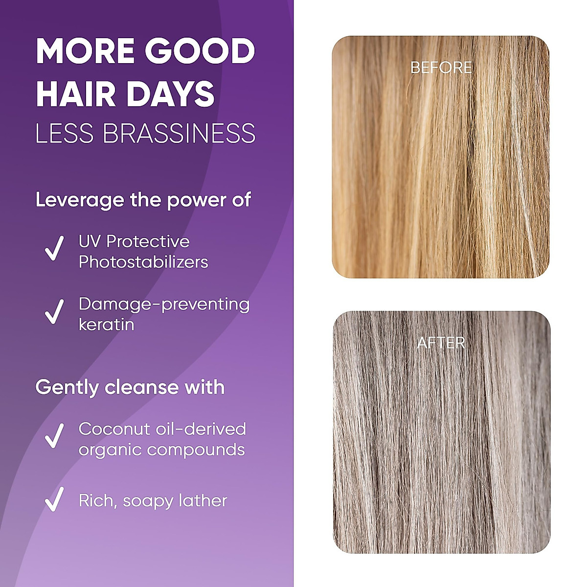 GBG Purple Shampoo for Blonde Hair - Hair Toner for Silver, Grey & Blonde, Instantly Conditions Brassy Hair - Celebrity Stylist Purple Toning Shampoo for Soft, Shiny & Silky Hair for Women & Men, 8 Oz