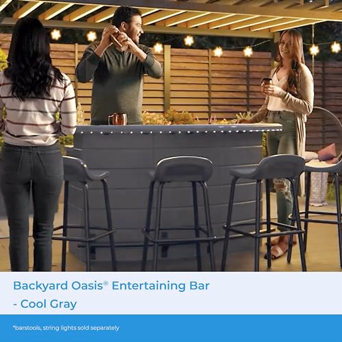 Suncast Backyard Oasis Entertainment Pull-Out Drawers and Shelving Space, Water-Resistant Outdoor Food and Bar Unit, Gray