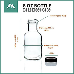 Set of 8oz Glass Bottles with Black Plastic Caps | Reusable Stout Flint Glass Bottles with Lids for Juicing, Kombucha, Liquids | Made in USA | 8 oz Glass Bottles (Total of 12)