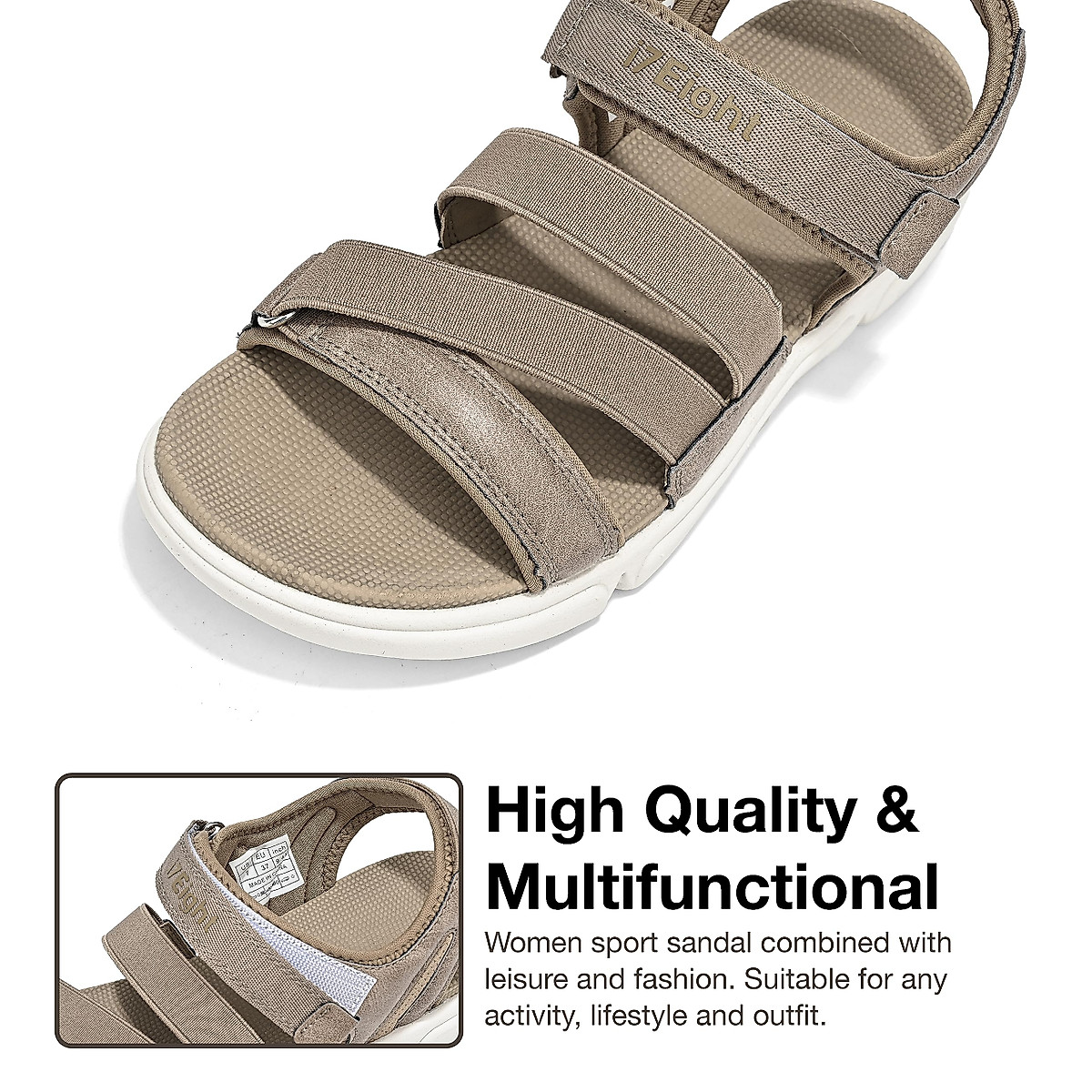 i78 Women’s Sandals Comfort Sports Athletic Casual Walking Hiking Trail Outdoor Soft Footbed Cushioning LightWeight With Adjustable Strap, Khaki, 7 UK