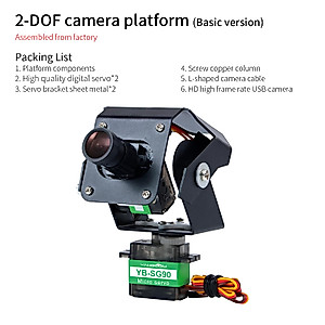 Yahboom Digital Servo 2DOF Multi-Angle Steering Gimbal Electric 2 Degrees of Freedom Camera PTZ with LED Light for DIY Robot Car (2DOF Basic Ver)