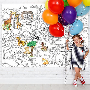 Zoo Jumbo Giant Coloring Poster for Kids 45 x 32 Inch Table Wall Coloring Pages Big Animals Huge Coloring Paper Large Coloring Sheets for Art Activities Kid Birthday Home